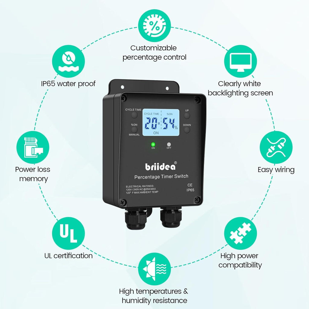 Briidea Percentage Timer Switch, Intelligent Digtal Display with White