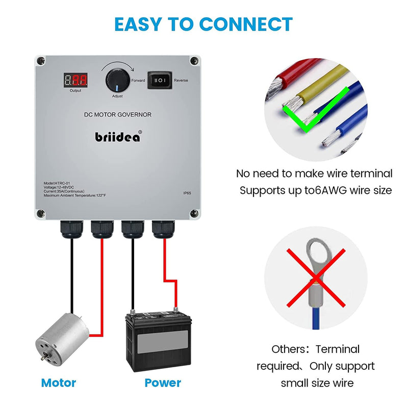 PWM Controller, Briidea DC 12-48V 35A Waterproof Motor Speed Controlle