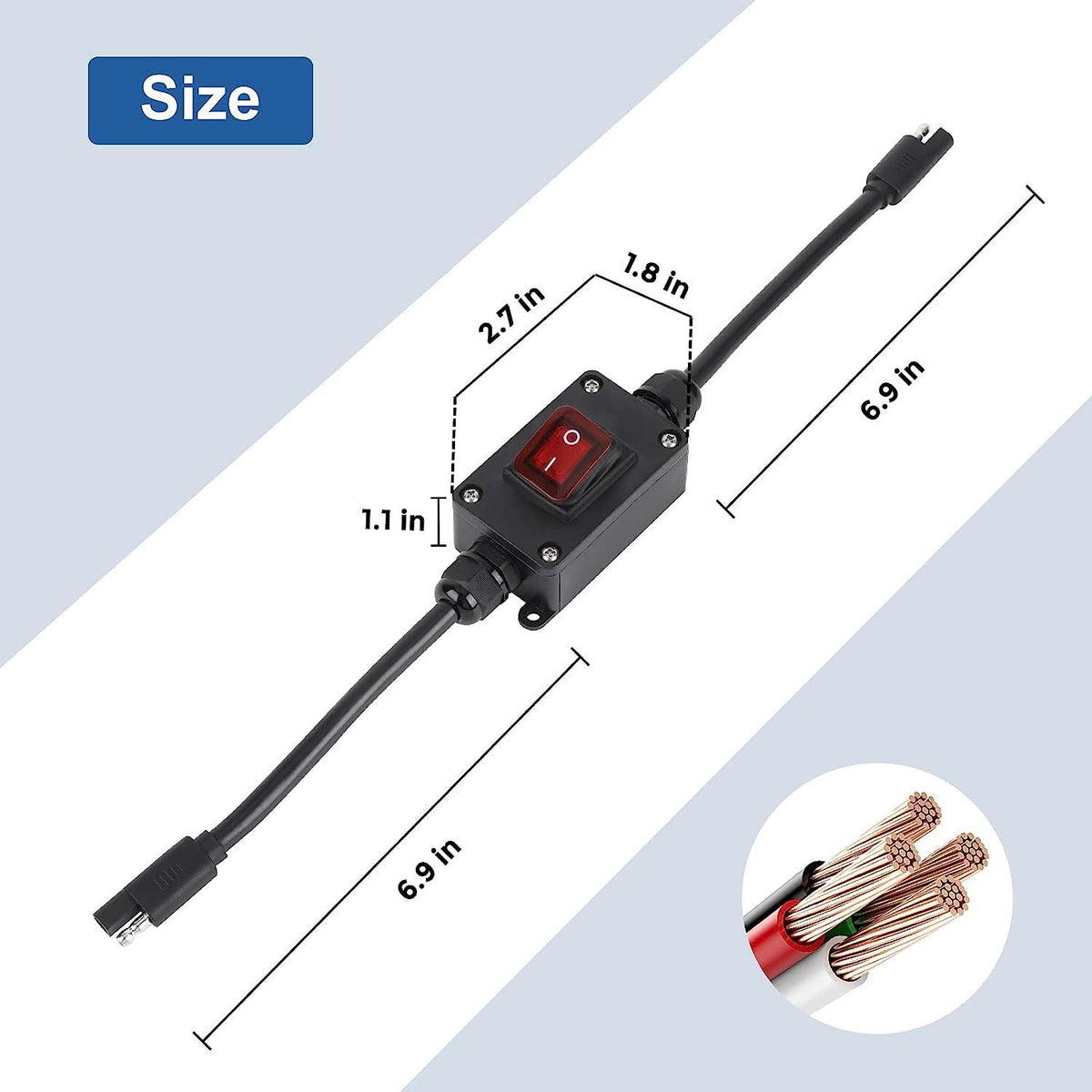 Inline 12V Power Switch, Briidea IP65 Waterproof SAE Connector with LE