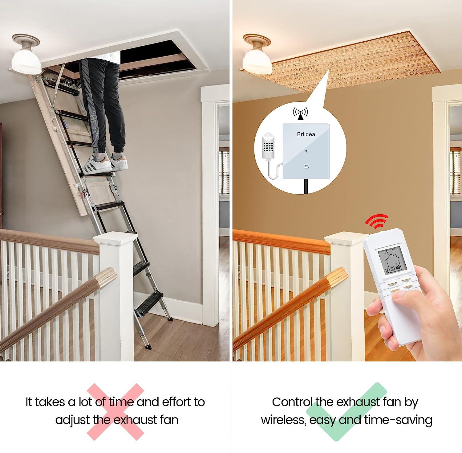 briidea Exhaust Fan Remote Control Kit, Attic Fan Thermostat Control K