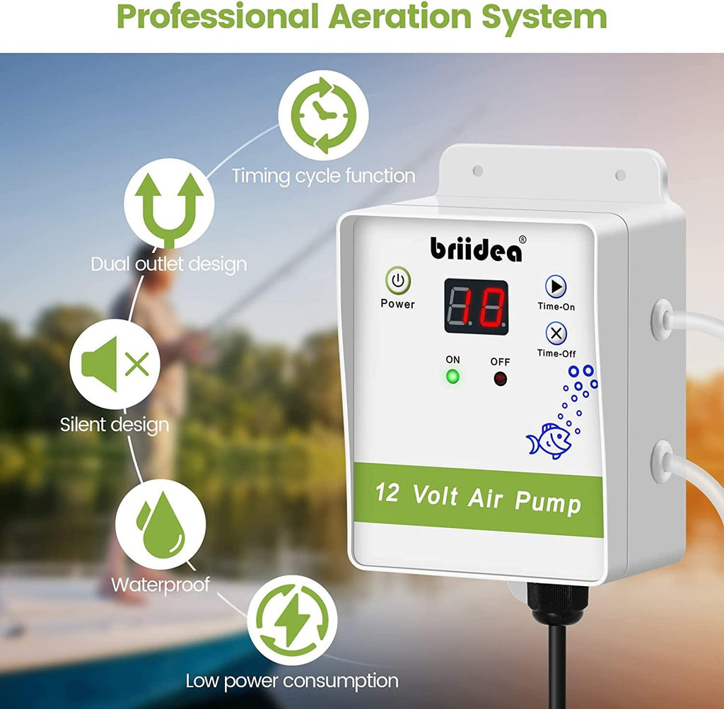 Aerator for Bait Bucket, Briidea 12 Volt Livewell Aerator Pump System