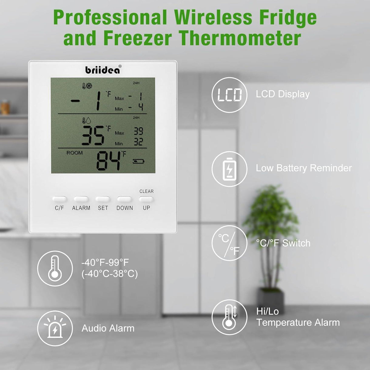 Freezer Alarm, Briidea Wireless Fridge and Freezer Thermometer with Al ...