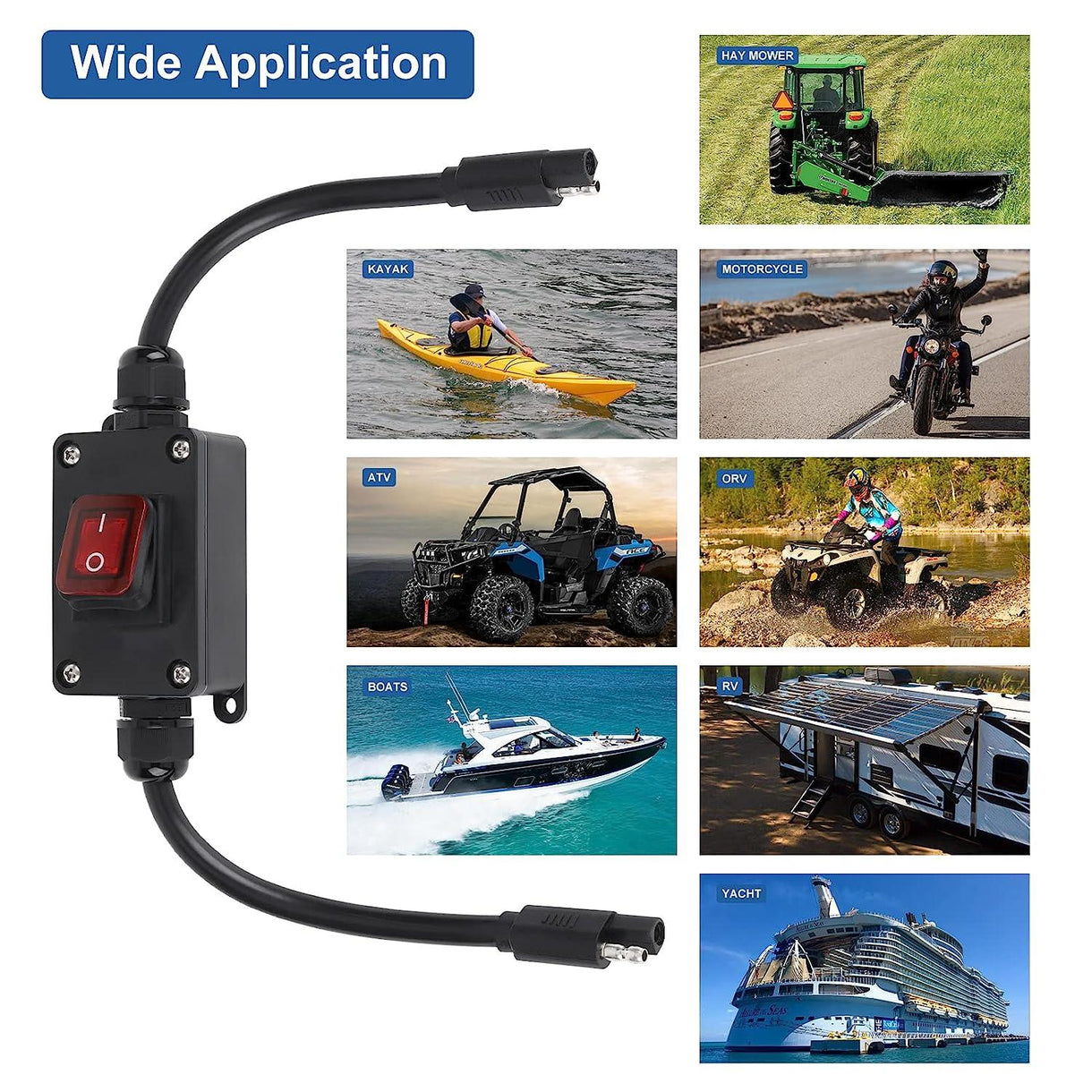 Inline 12V Power Switch, Briidea IP65 Waterproof SAE Connector with LE ...