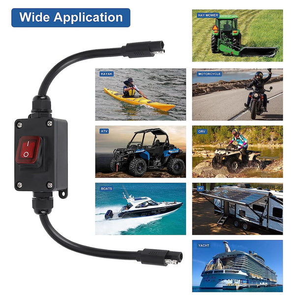 Inline 12V Power Switch, Briidea IP65 Waterproof SAE Connector with LE ...