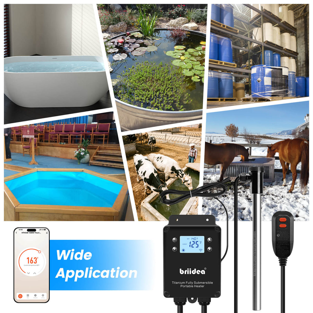 Portable Hot Tub Heater, Briidea 120V 1500W WiFi Portable Electric Imm ...