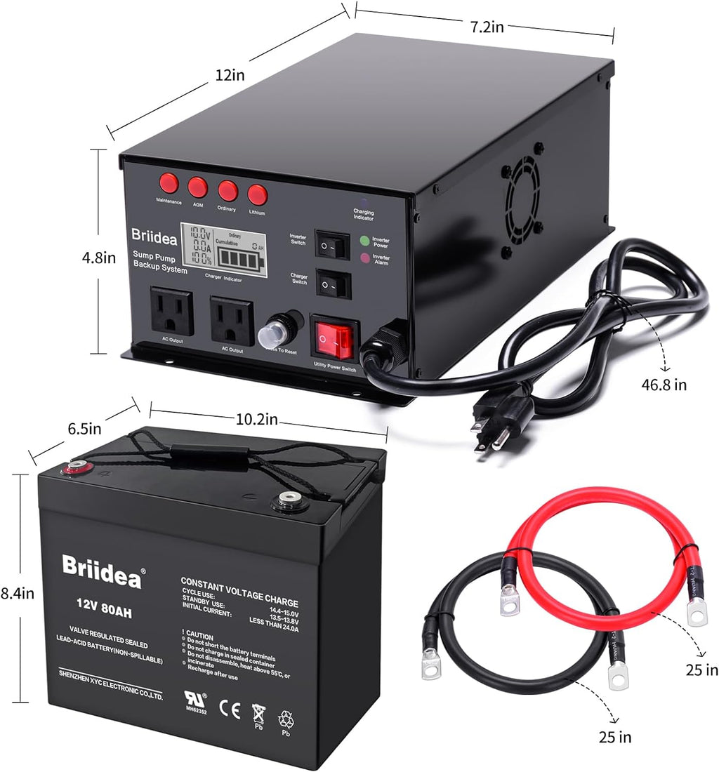 Briidea 1500W Sump Pump Battery Backup System