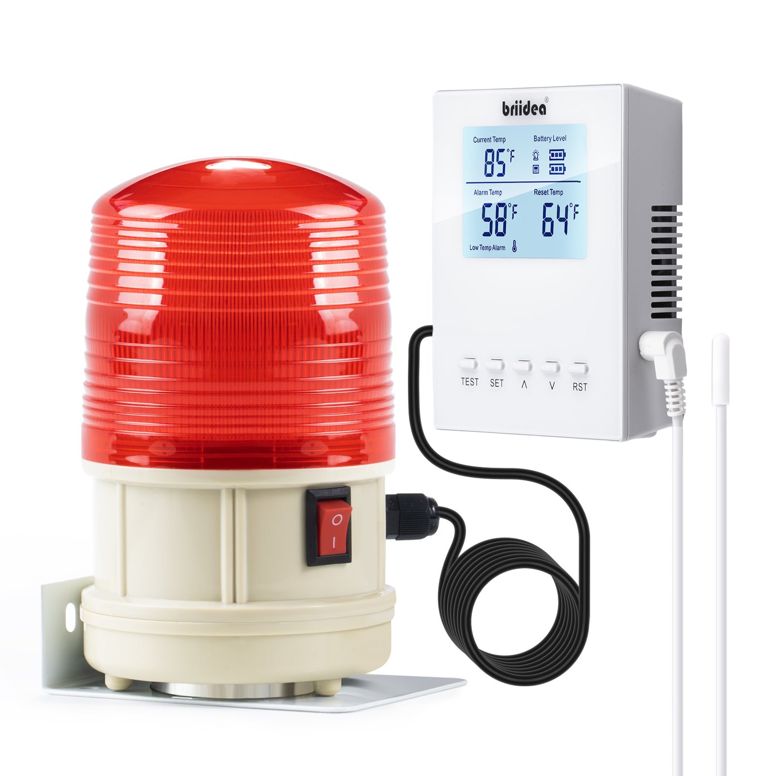 Briidea Battery-Powered Temperature Warning Light with LCD Display, Du ...