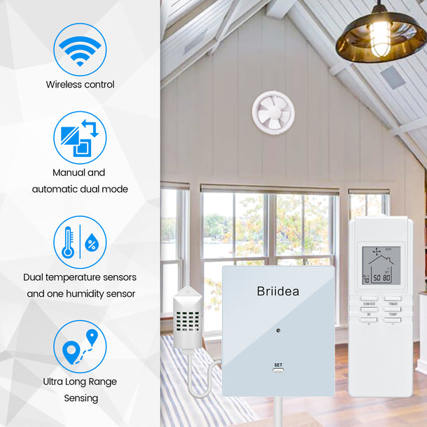 briidea Exhaust Fan Remote Control Kit, Attic Fan Thermostat Control K