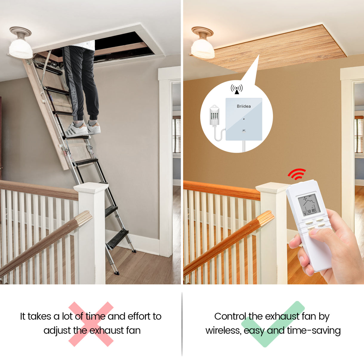 briidea Exhaust Fan Remote Control Kit, Attic Fan Thermostat Control K