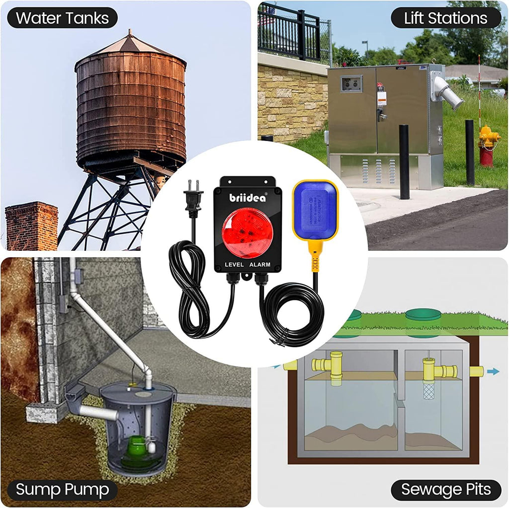 Sump Pump Alarm, Briidea Indoor/Outdoor High Water Septic Tank Alarm w